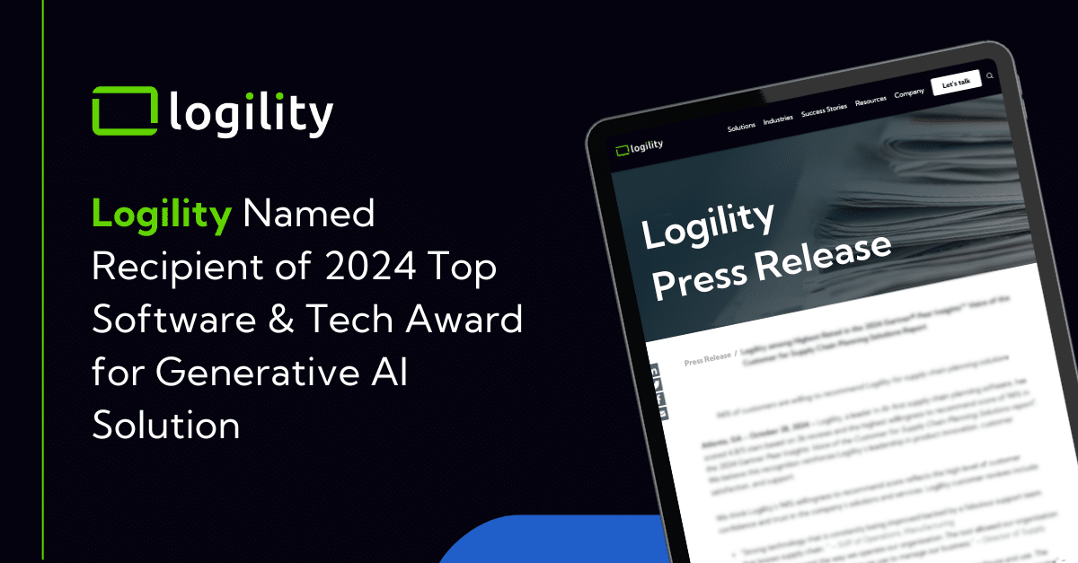 Logility Named Recipient of 2024 Top Software & Tech Award for Generative AI Solution